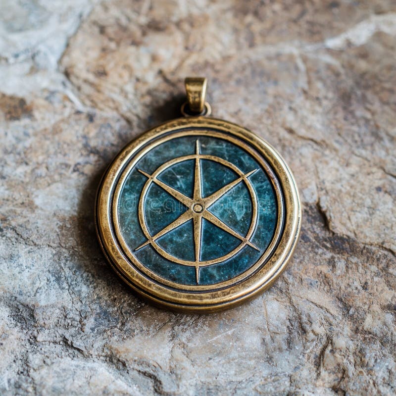 Antique Bronze Compass Pendant on Rocky Surface Stock Illustration ...