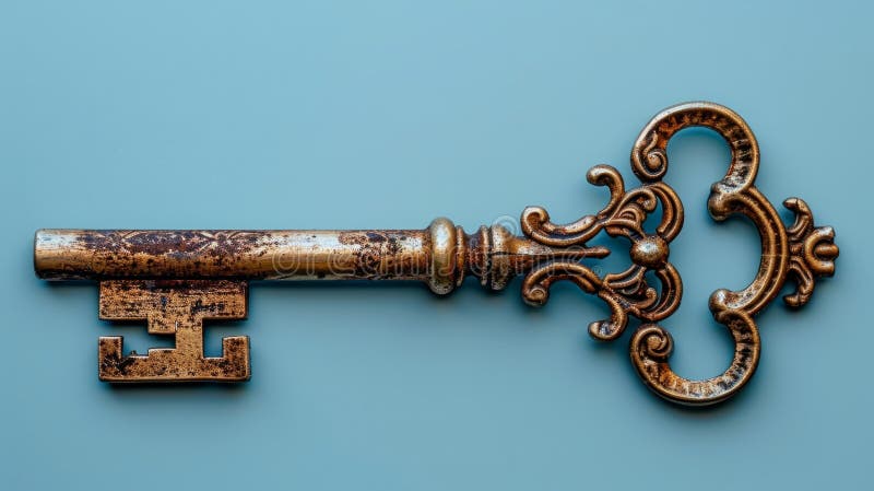 Antique Bronze Key Against Blue Background Stock Photos - Free ...