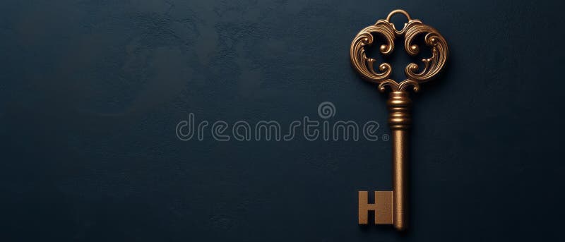 Antique Bronze Key with Intricate Design on Dark Textured Background ...