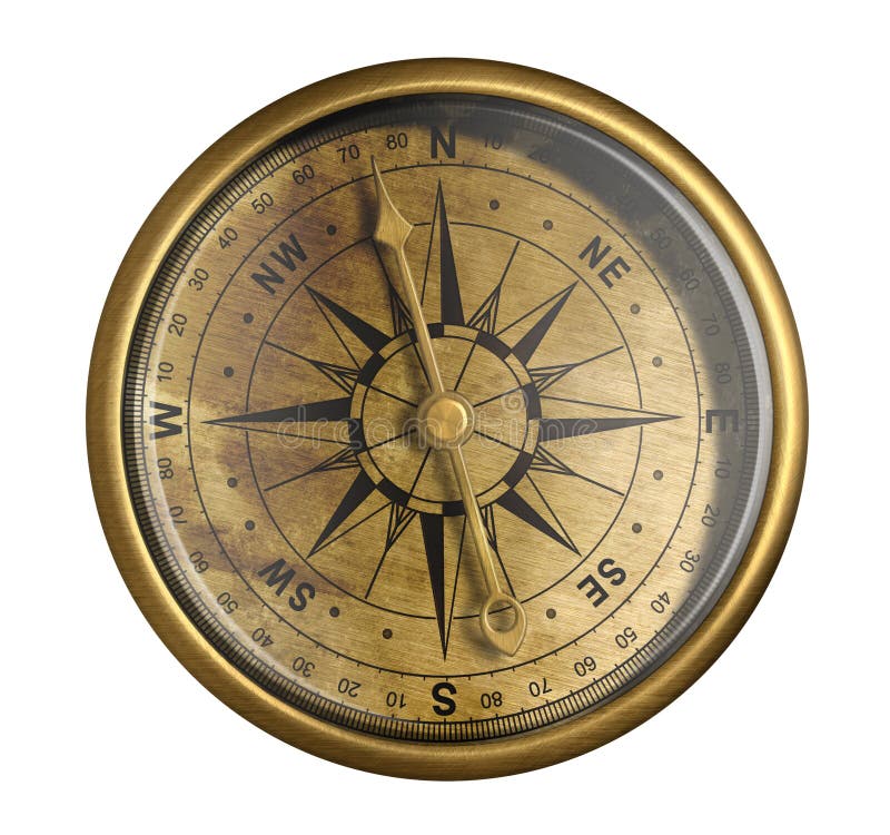 Antique Bronze Nautical Compass Isolated on White Stock Photo - Image ...