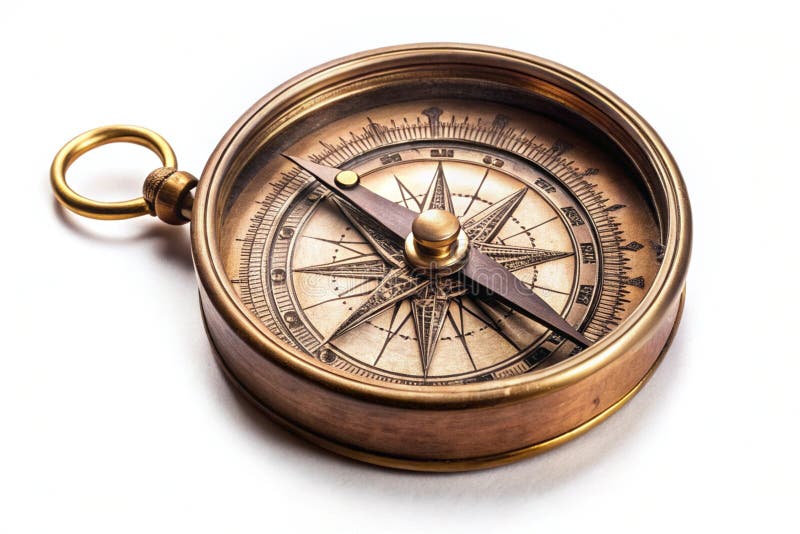 Antique Bronze Nautical Compass Isolated on White Stock Illustration ...