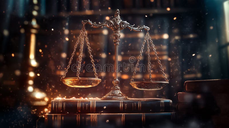 Antique Bronze Scales Sit on a Stack of Old Books, Reflecting the Warm ...