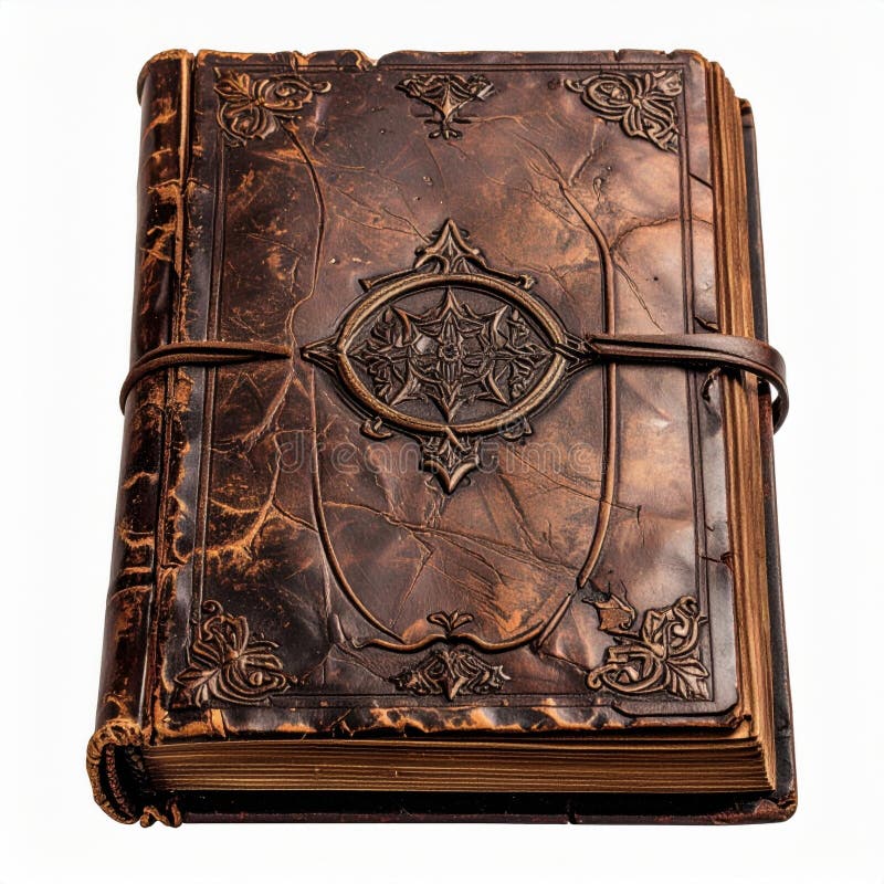 Antique Brown Leather Book with Embossed Details Stock Illustration ...