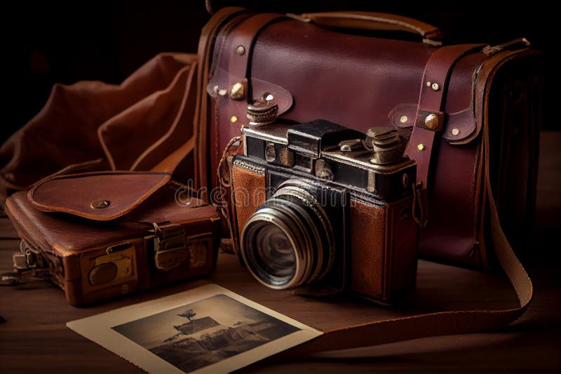 Antique Camera and Equipment on Leather Suitcase ,generative AI Stock ...