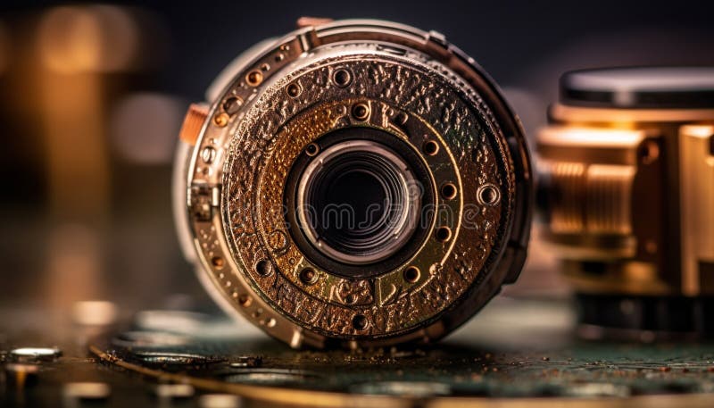 Antique Canon Camera Lens, Shiny Metal Spool Generated by AI Stock ...