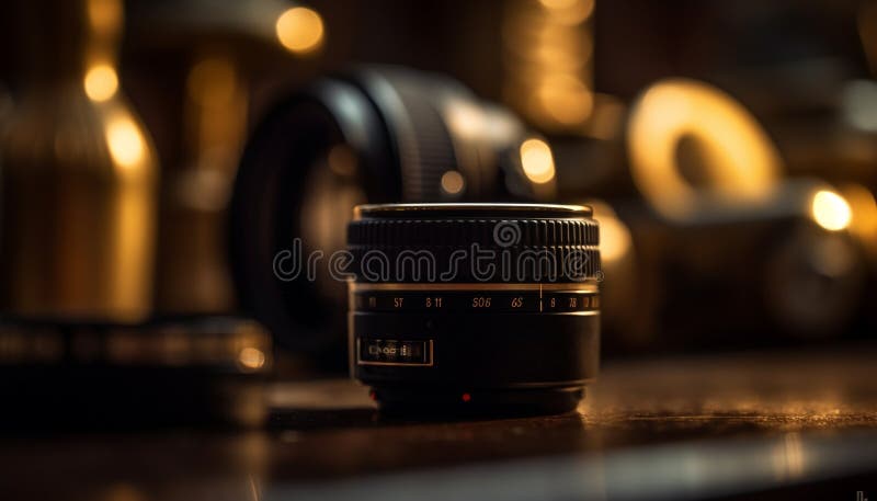 Antique Canon Camera on Wooden Table, Illuminated by Modern Lighting ...