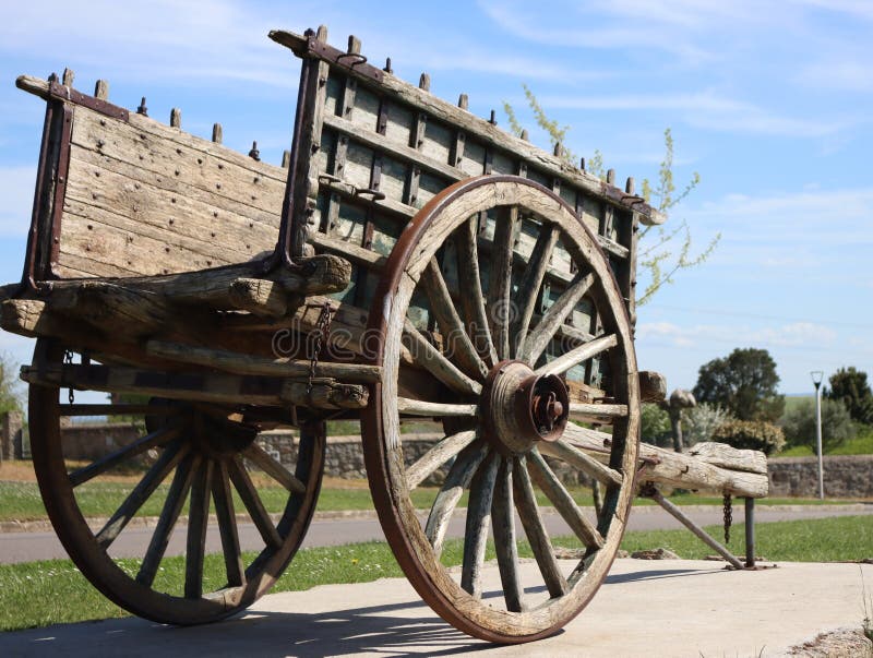 Antique Cart Pulled by Animals Battered Eroded Wood Stock Image - Image ...