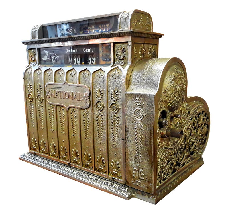 Antique Cash Register Isolated Stock Photo - Image of business ...