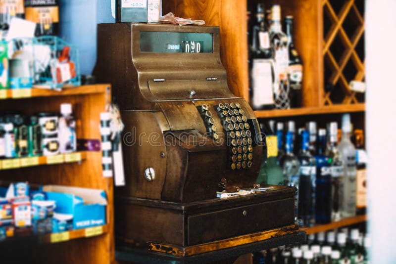 Antique Cash Register Machine in a Shop Stock Image - Image of metal ...