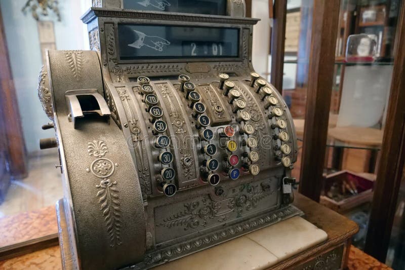 Antique Cash Register. Old Mechanical Cash Register in an Old Pharmacy ...