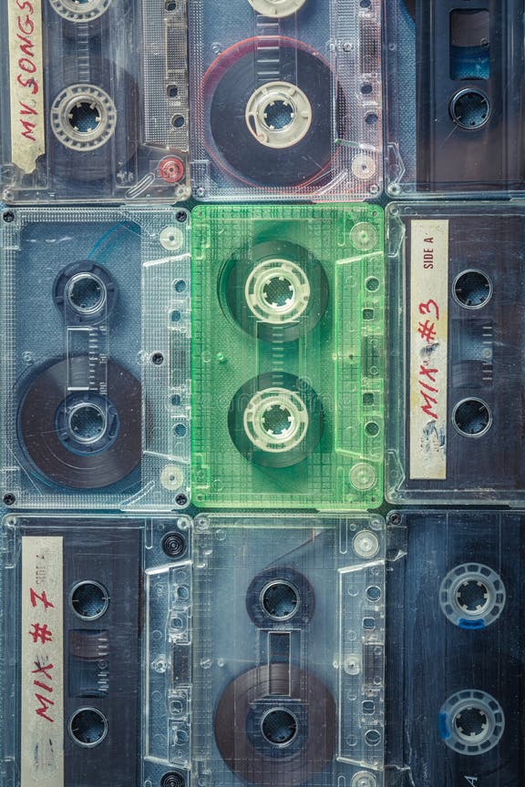 Antique Cassette Tapes Arranged in a Grid Stock Photo - Image of listen ...
