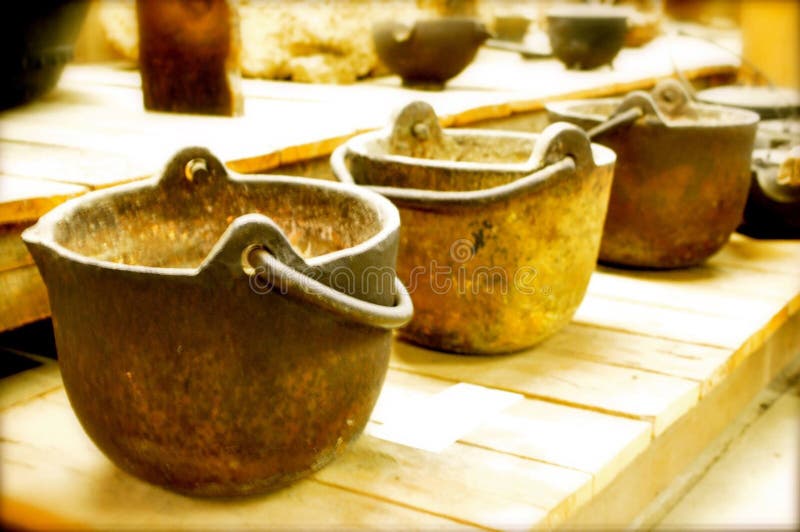 Antique cast iron pots stock photo. Image of museum, pots - 45892616