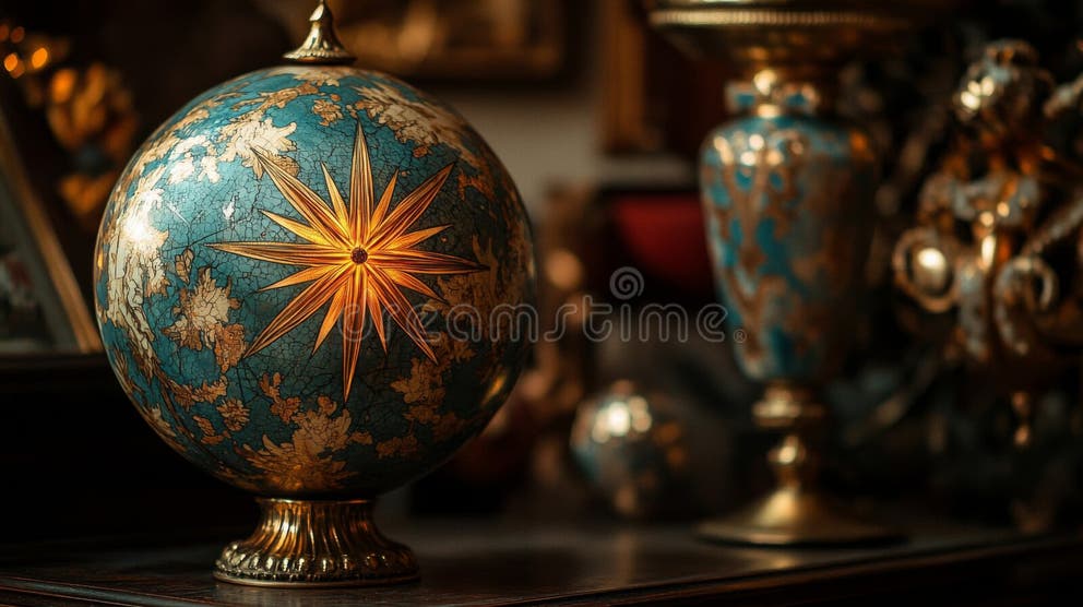 Antique Celestial Globe with Ornate Brass Stand Stock Illustration ...