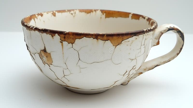 Antique Ceramic Cup with a Cracked Surface and Rustic Charm Displayed ...