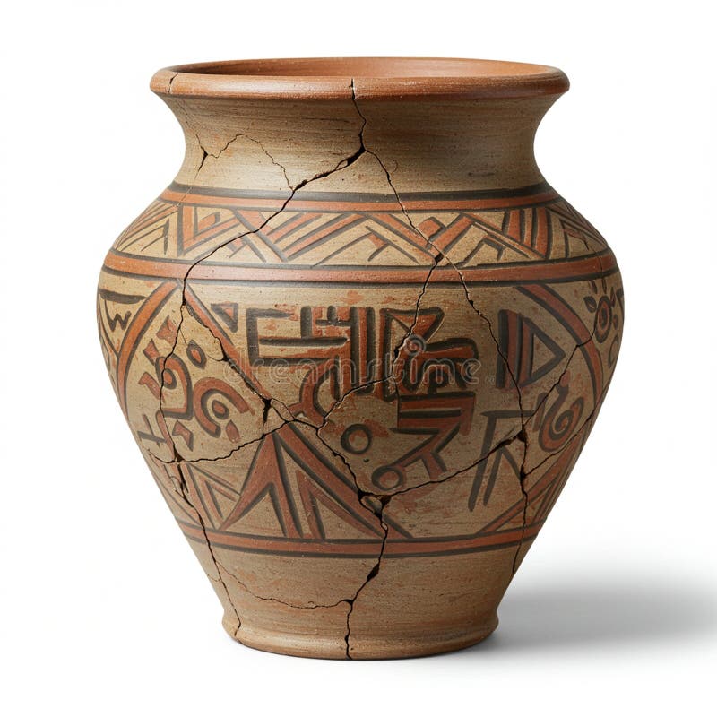 Antique Ceramic Pot Featuring Intricate Geometric and Abstract Patterns ...