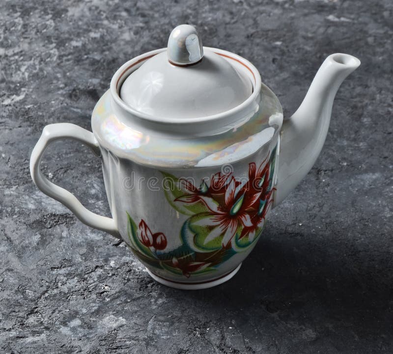 An Antique Ceramic Teapot Close-up with Patterns Stock Image - Image of ...
