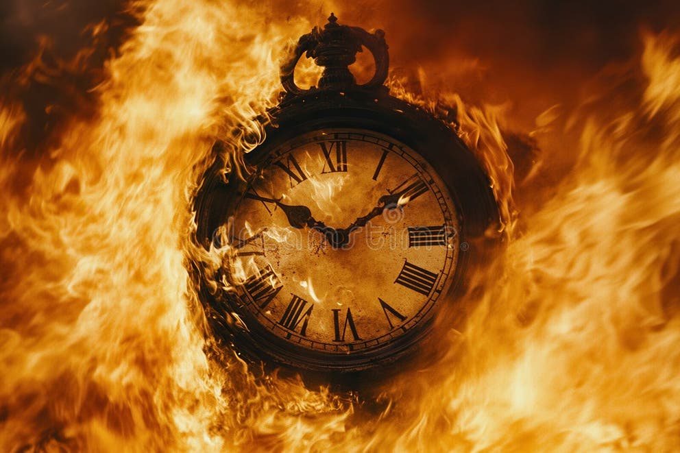 Antique Clock Ablaze in Intense Flames and Smoke Stock Photo - Image of ...