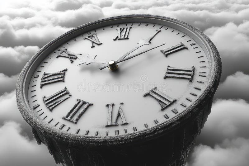 Melting Clock in Cloudy Sky: a Surreal Timepiece Stock Illustration ...