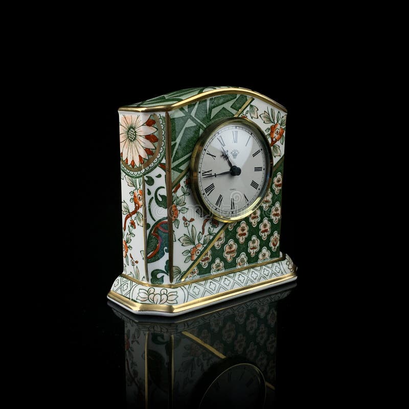 Antique Clock on a Black Background with Reflection, Close-up Editorial ...