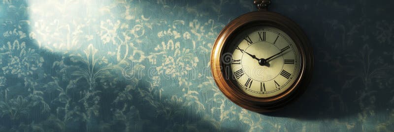 Antique Clock Casting Shadows on Elegant Wallpaper Stock Illustration ...
