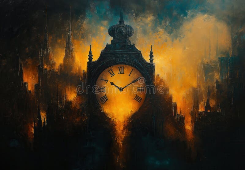 Antique Clock Disappearing on an Abstract Background, Showing the Decay ...