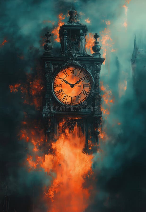 Antique Clock Disappearing on an Abstract Background, Showing the Decay ...