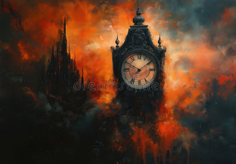 Antique Clock Disappearing on an Abstract Background, Showing the Decay ...