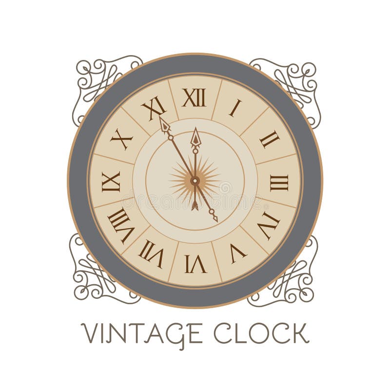 Antique Clock with Elegant Frame. Old Fashioned Design Element. Vintage ...