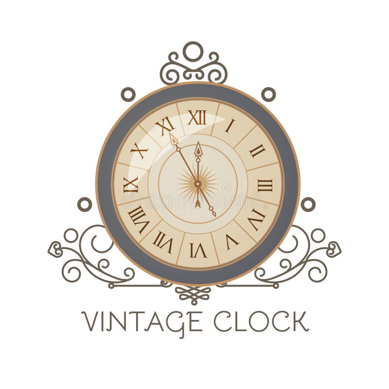Antique Clock with Elegant Frame. Old Fashioned Design Element. Vintage ...
