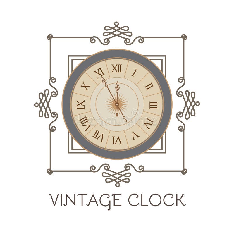 Antique Clock with Elegant Frame. Old Fashioned Design Element. Vintage ...