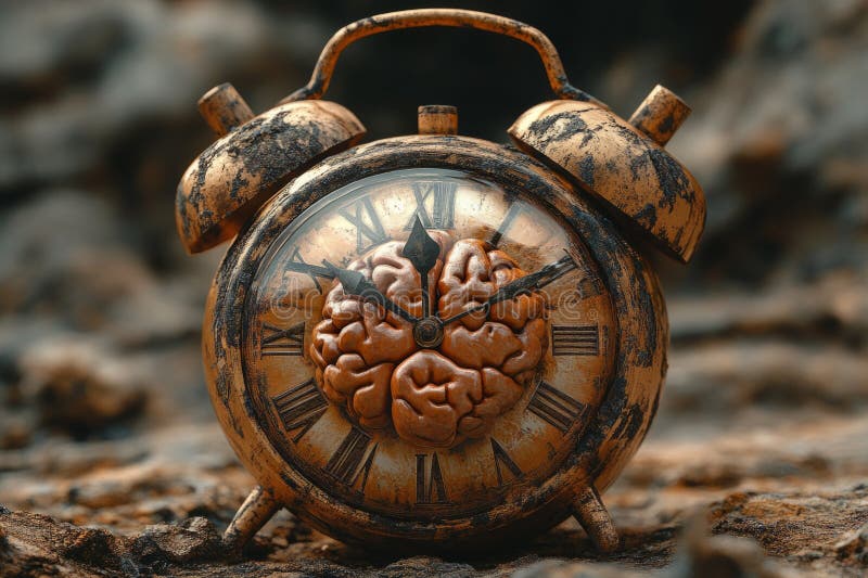 Antique Clock Featuring a Brain Motif Symbolizes Time and Intelligence ...