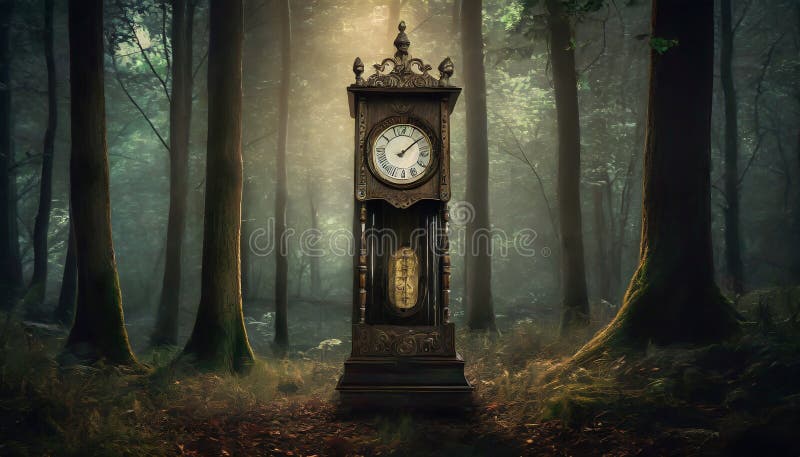 Antique Clock in the Forest Stock Illustration - Illustration of ...