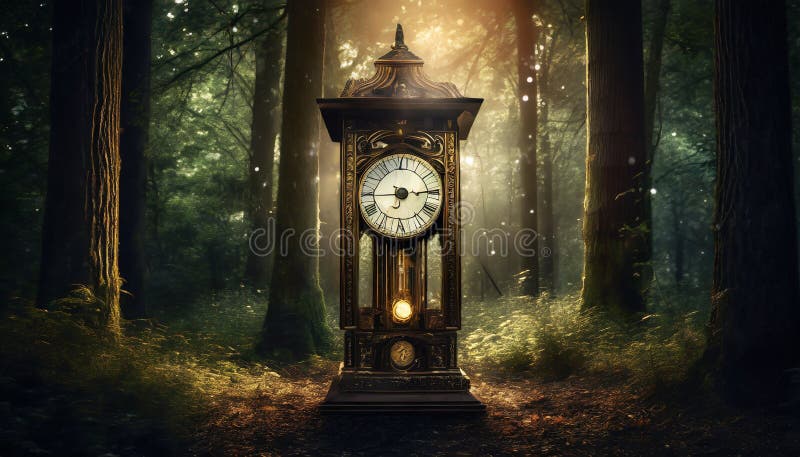 Antique Clock in the Forest Stock Illustration - Illustration of ...
