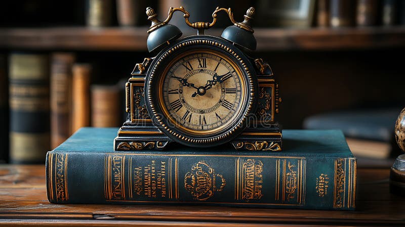 Clock Resting Atop a Classic Novel Displaying Timeless Knowledge and ...