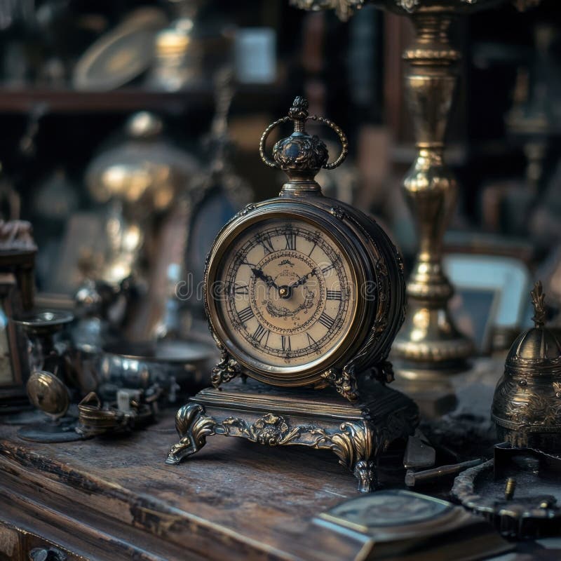 Antique Clock with Roman Numerals and Intricate Metalwork, Set among ...
