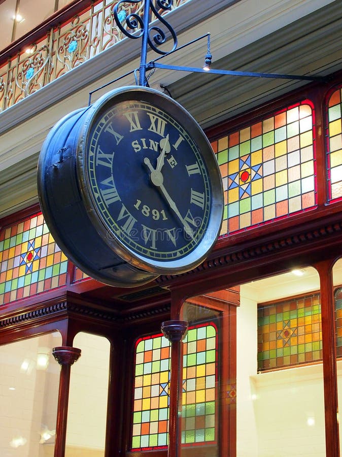 Antique Clock in Shopping Arcade Stock Image - Image of decorated ...