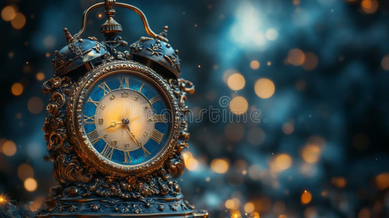 An Ornate Antique Clock with Intricate Designs Surrounded by a Bokeh ...