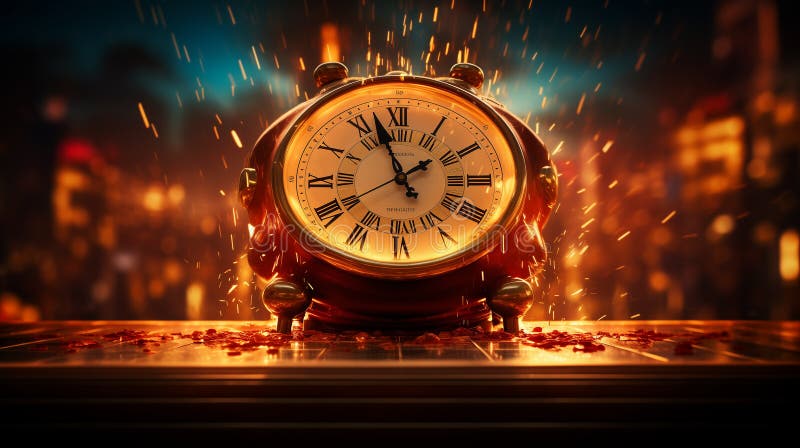 Antique Clock is Striking Midnight on New Year S Eve As Fireworks ...