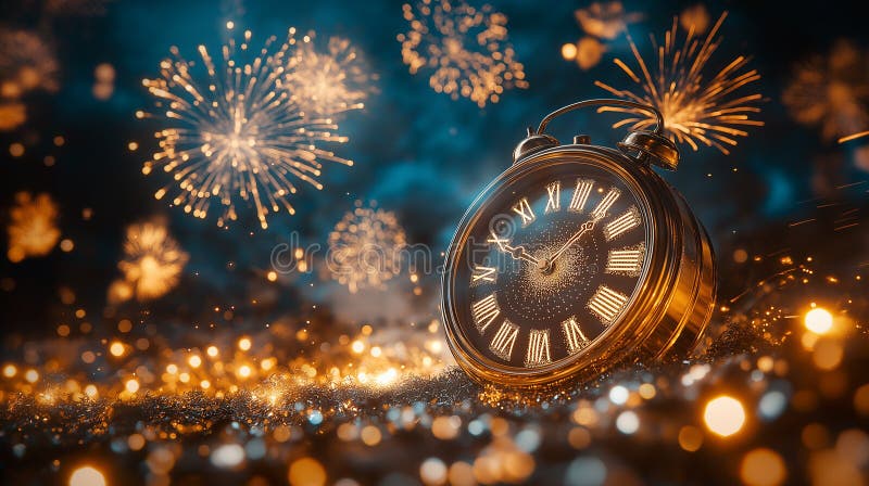 Antique Clock is Striking Midnight on New Year S Eve As Fireworks ...