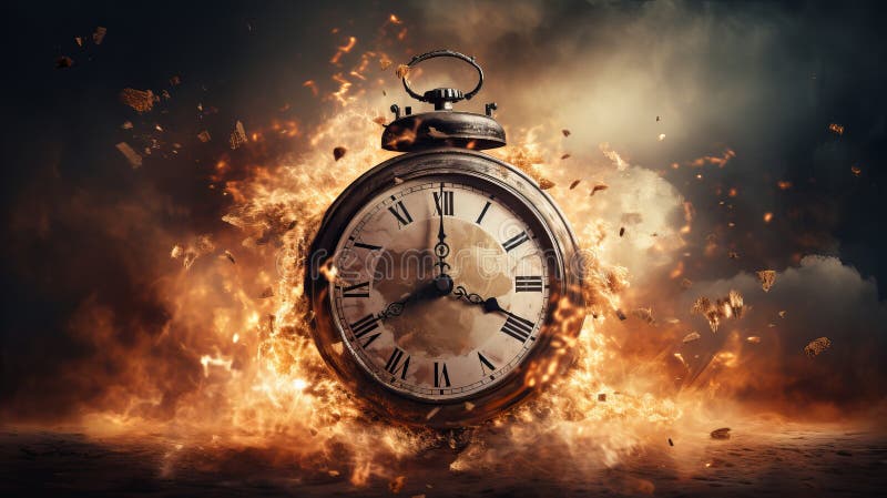 An Antique Clock Surrounded by Flames Symbolizing the Concept of Time ...