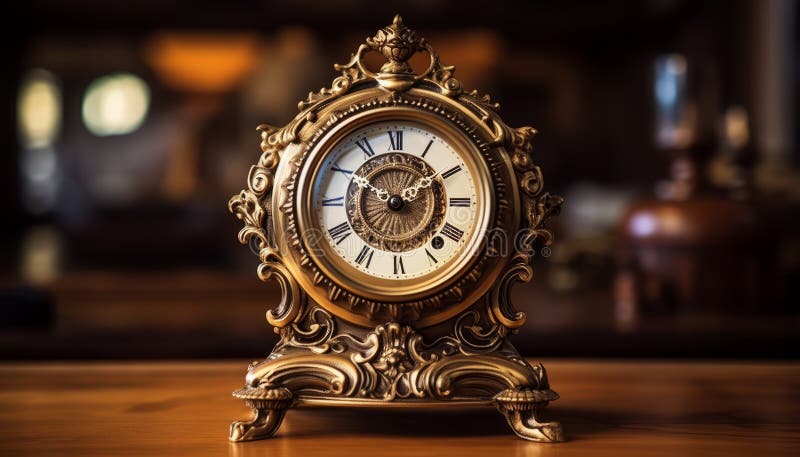 Antique clock on table stock illustration. Illustration of furniture ...