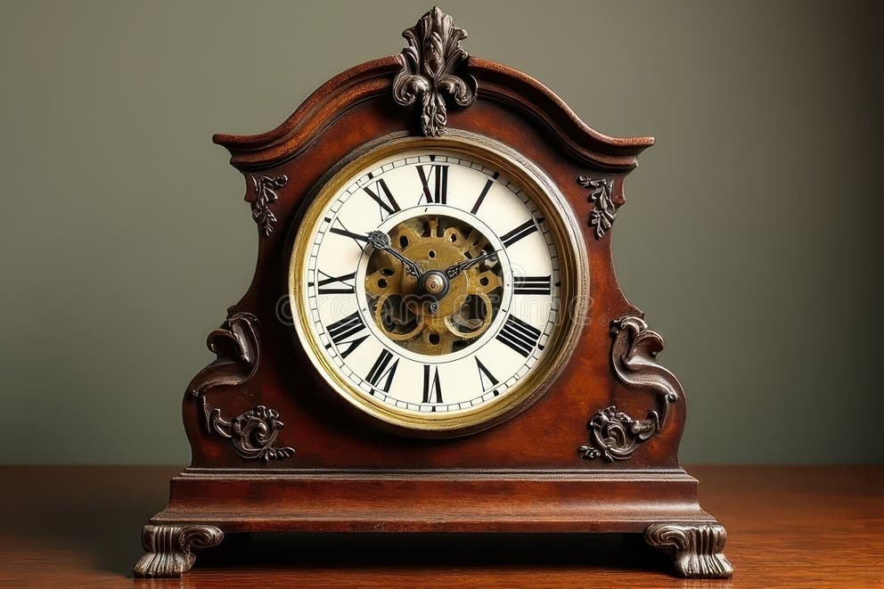 Antique Clock on Table stock illustration. Illustration of gears ...