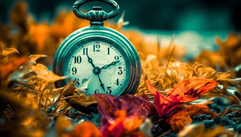 Antique Clock Ticks through Autumn Night, Waking Nature Generated by AI ...
