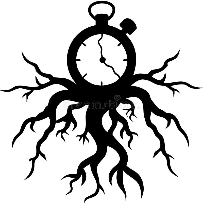 Antique Clock with Tree Roots Symbolizing Time and Growth Vector Art ...