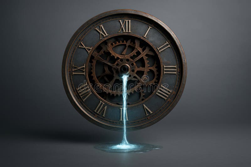 An Antique Clock from Which the Flow of Time Flows. Stock Photo - Image ...