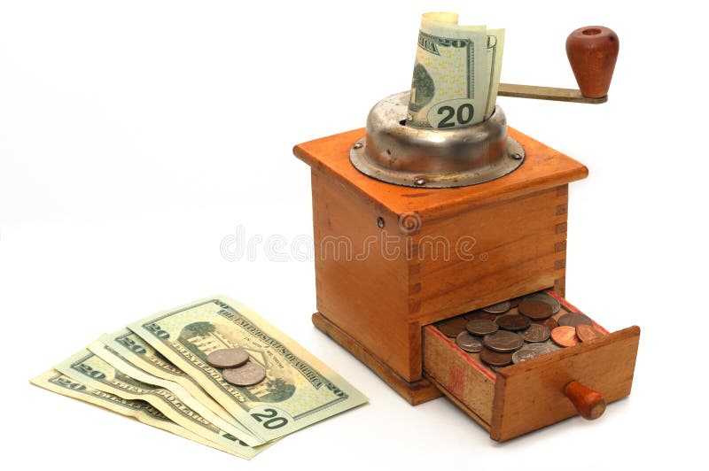 Antique Coffee Grinder with Money Stock Photo - Image of antique, money ...