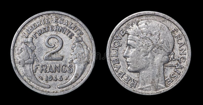 Antique coin of 2 francs stock image. Image of 1945, francs - 28728811