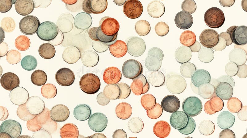 Antique Coins Minimalistic Handpainted Watercolor Seamless Pattern AI ...
