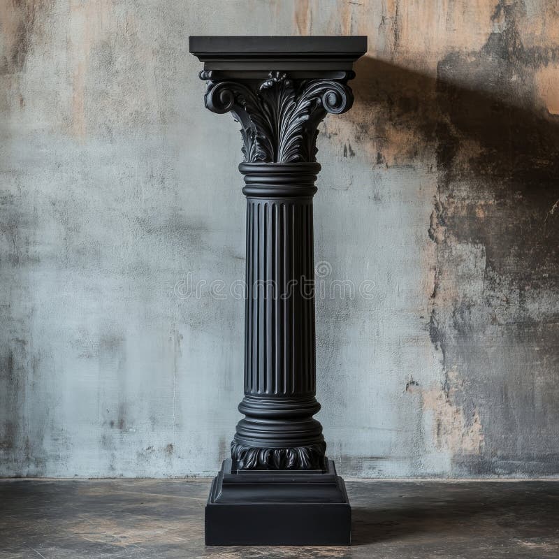Antique Column in Front of a Grunge Wall. 3d Rendering Stock ...