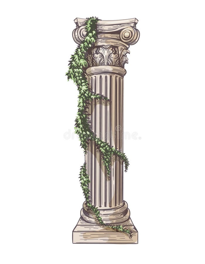 Antique Column with Ivy Sketch Stock Illustration - Illustration of ...